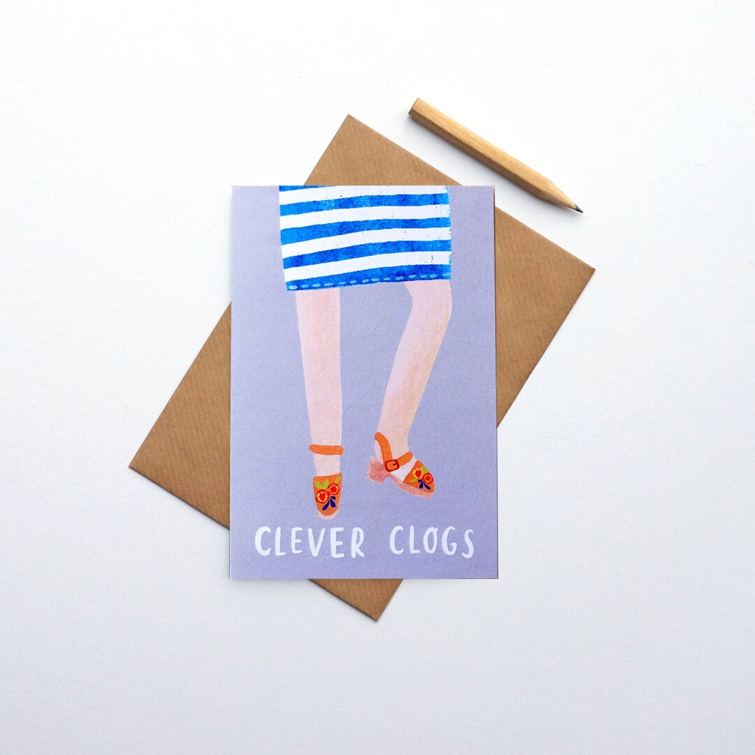 Illustrated Clever Clogs Card - Etsy UK