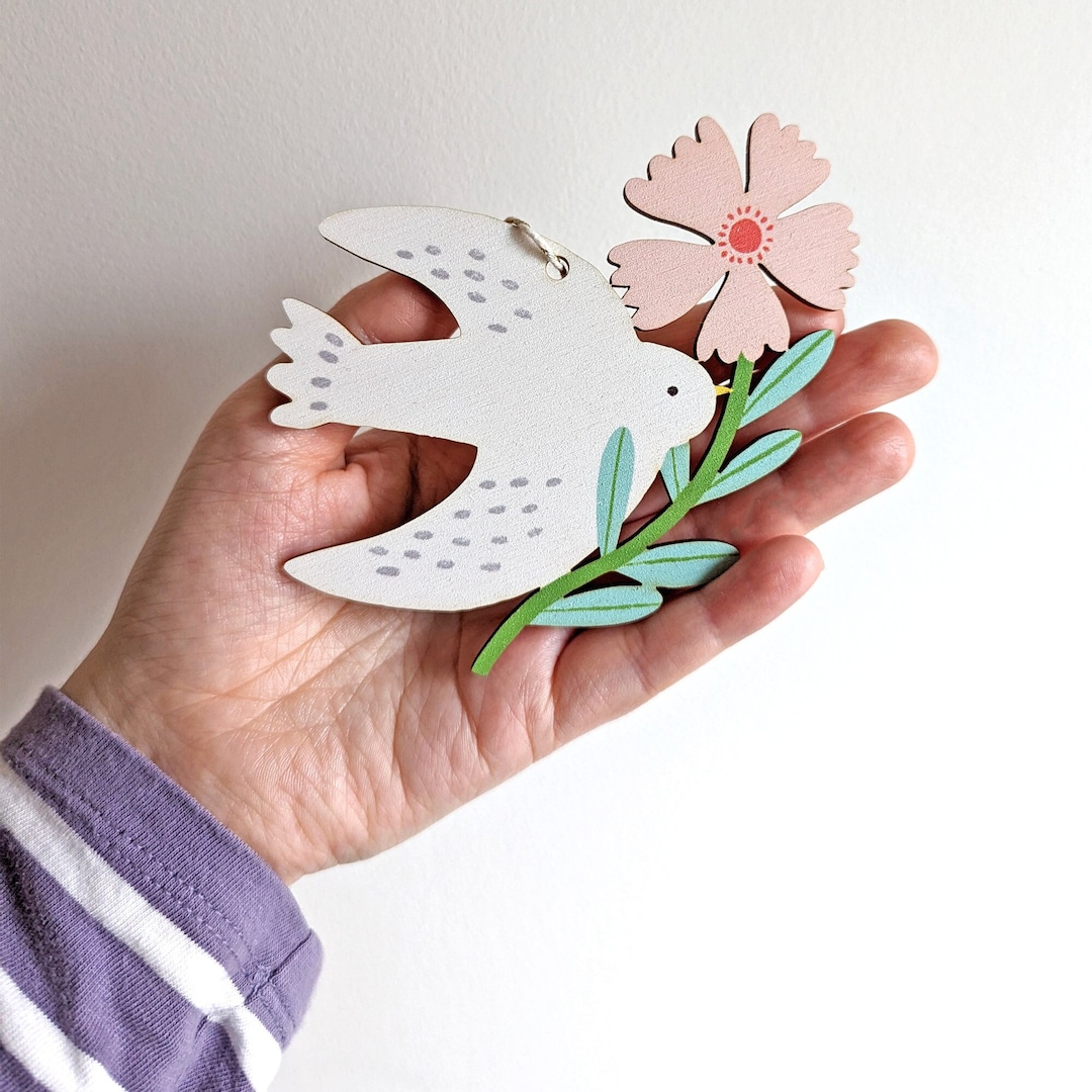 Bird & Flower Wooden Decoration - Etsy