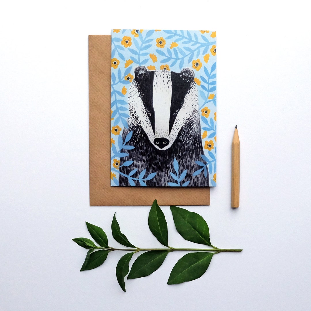 Illustrated Badger Card - Etsy
