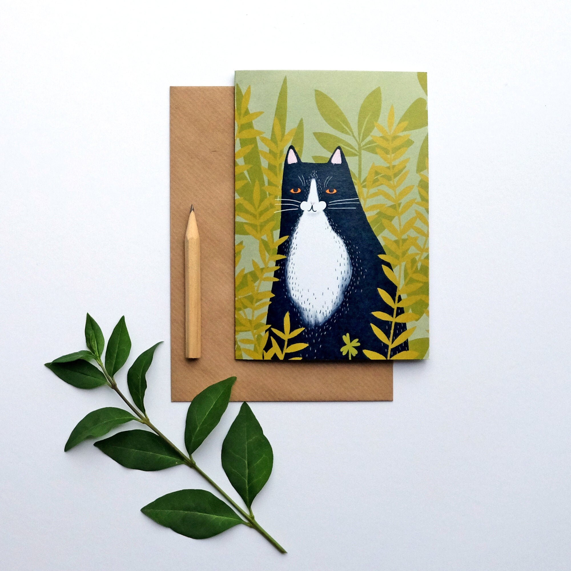 Black and White Mog Cat Jungle Illustrated Card - Etsy