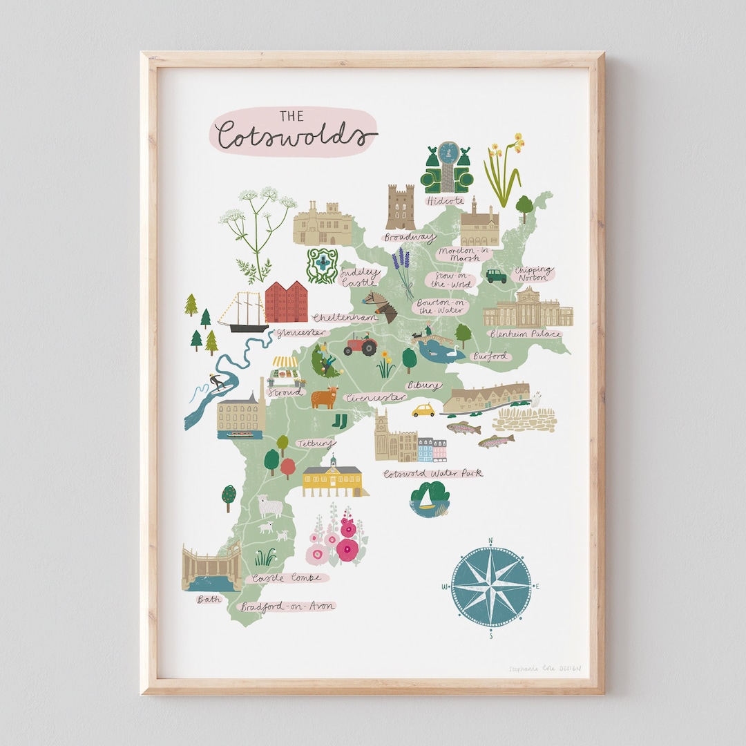 A4 or A3 Illustrated Cotswolds Map Art Print - Etsy UK