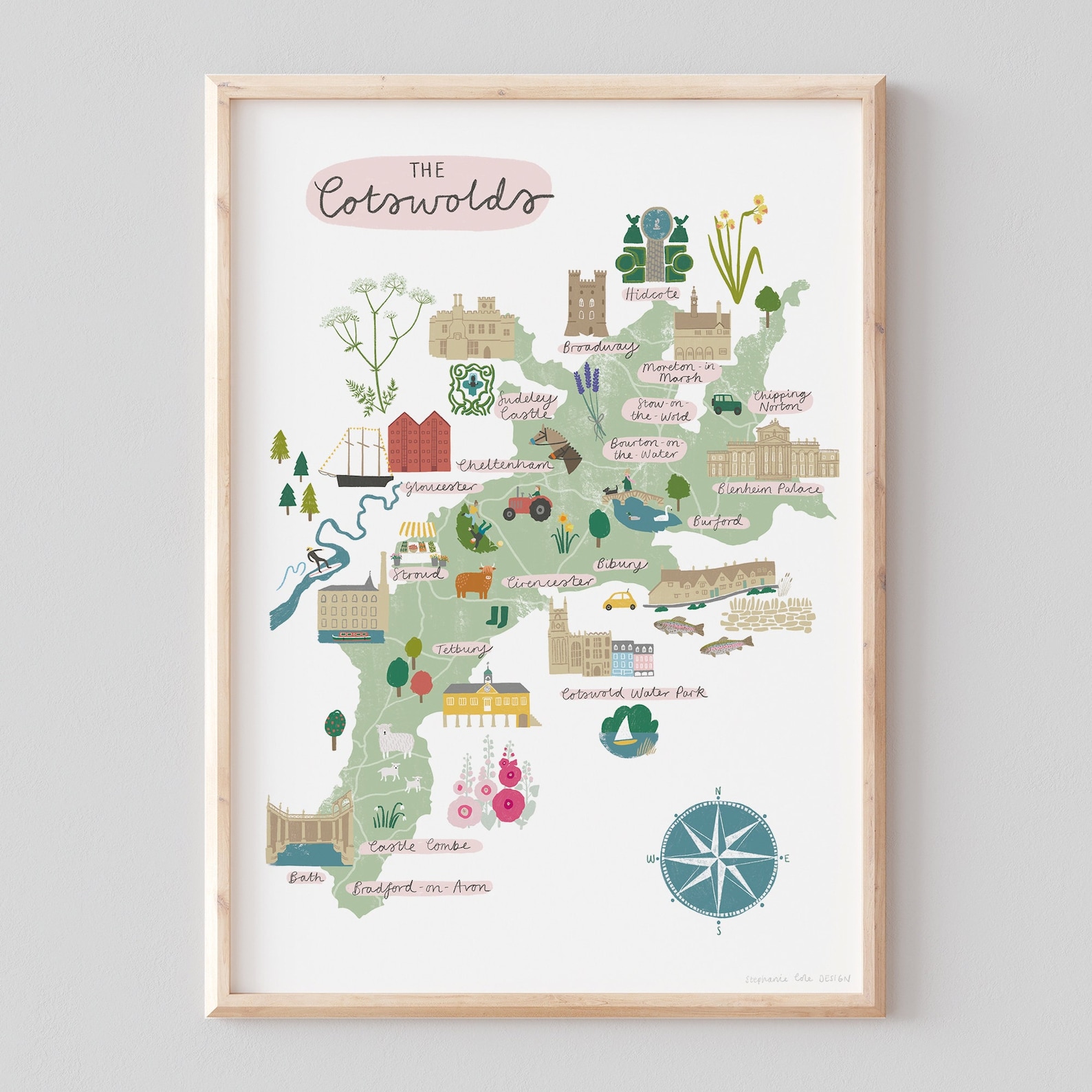 A4 or A3 Illustrated Cotswolds Map Art Print - Etsy