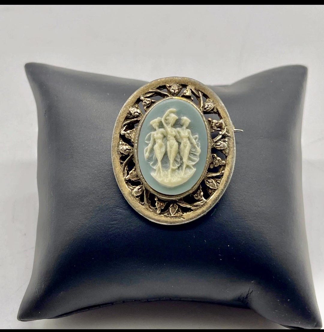Vintage Three Graces Cameo Blue and White Brooch Pendant - Etsy