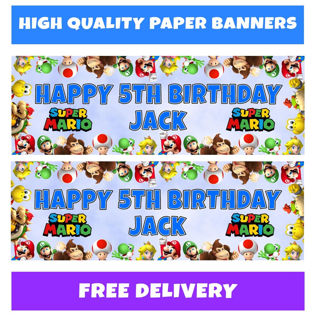 SUPER MARIO Personalised Birthday Banners - Super Mario Birthday ...