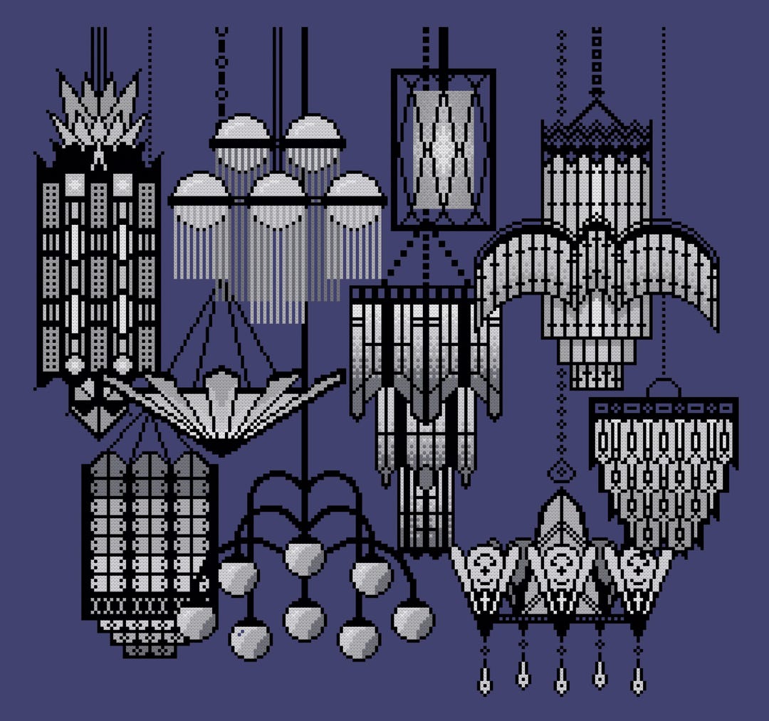 Art Deco Lights - Monochrome Cross Stitch Pattern Digital Download PDF ...