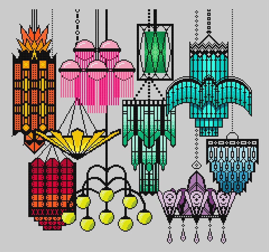 Art Deco Lights - Color Cross Stitch Pattern Digital Download PDF ...
