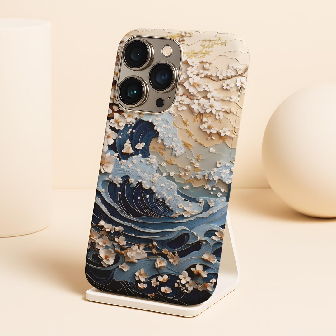 Japanese Wave Art Phone Case, Sakura Floral TPU Cover - Etsy