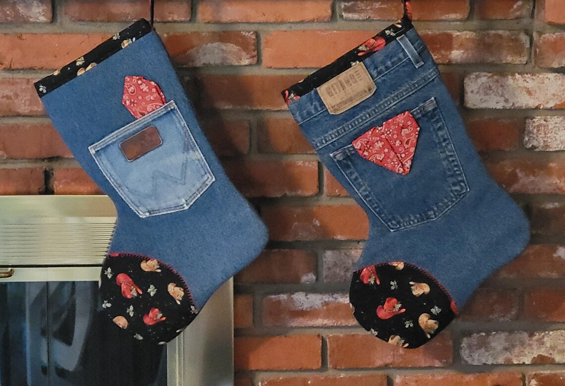 Large Denim Upcycled Christmas Stocking G - Etsy