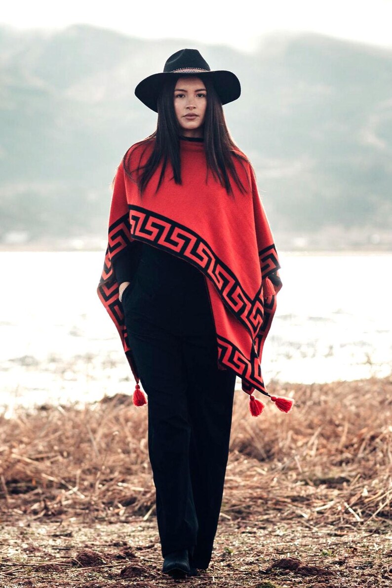 Elegant Two-tone Ruana: Reversible Poncho Andean Alpaca Blend Ethnic ...