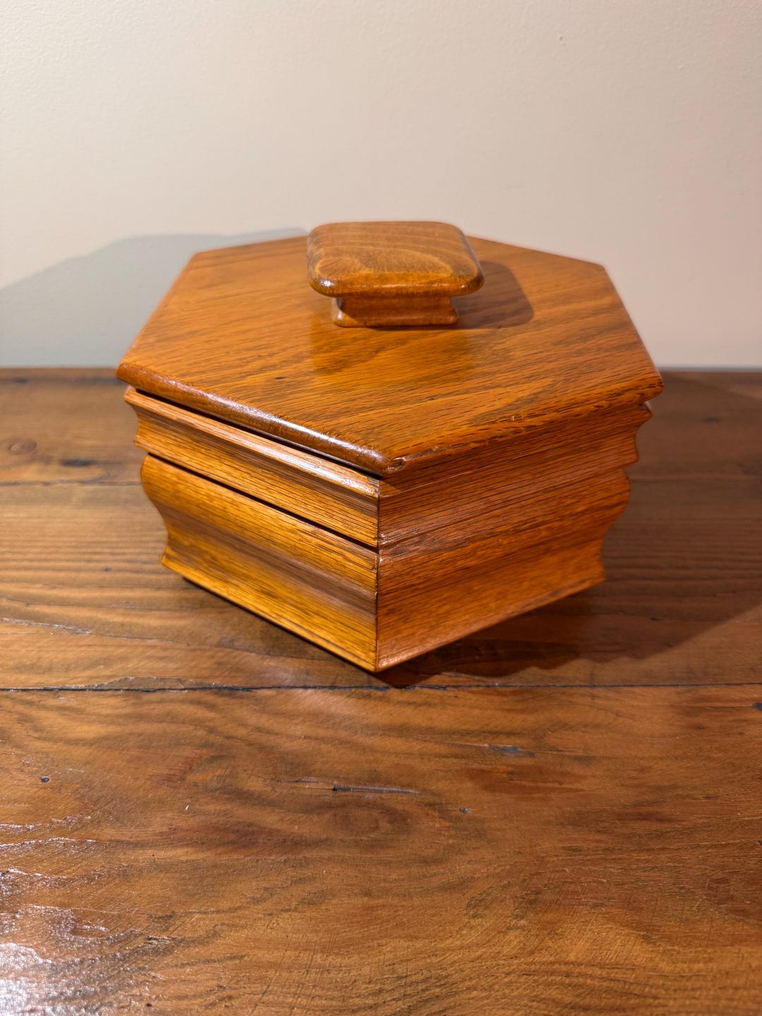 Vintage Handcrafted Oak Keepsake Box | Solid Oak Trinket Box | Rustic ...