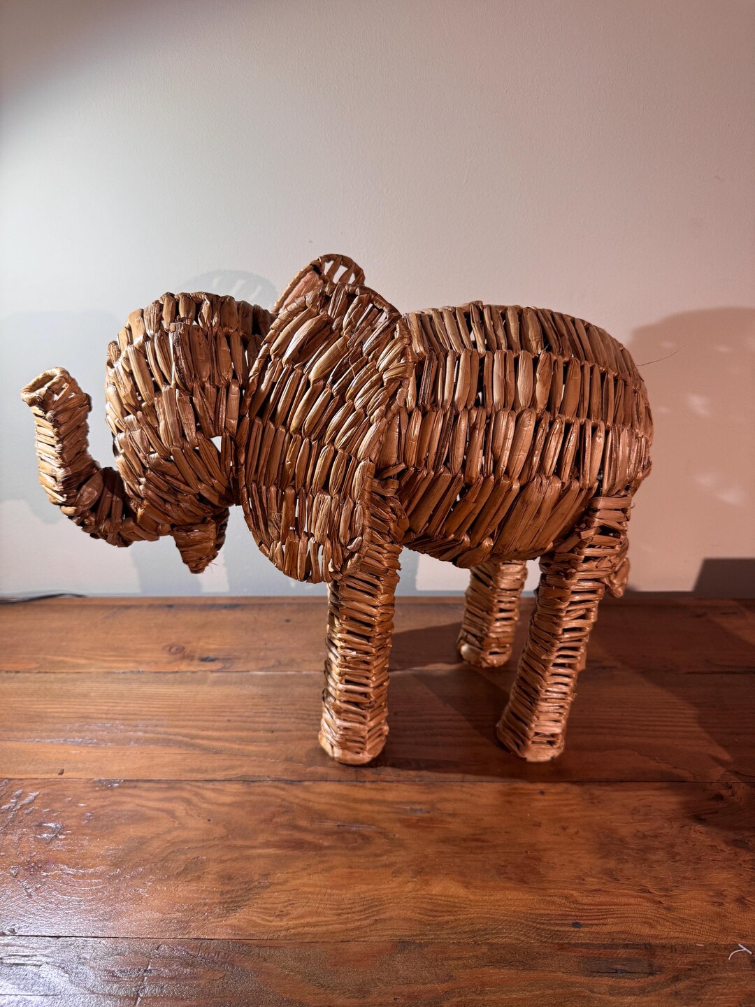 Vintage Rattan Wicker Elephant Statue | Boho Safari Home Decor | Large ...