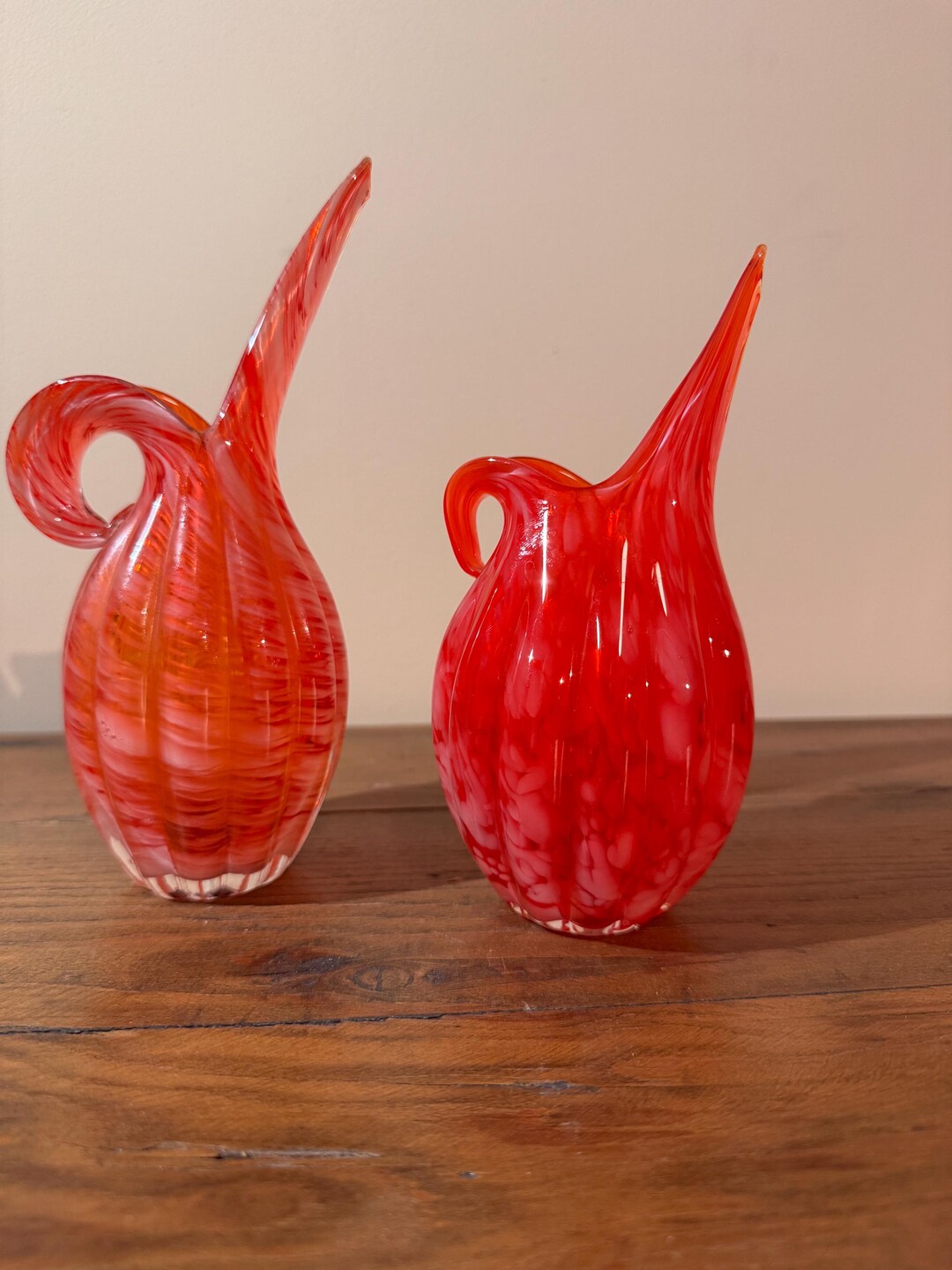 Vintage Lefton’s Japan Red & White Swirl Blown Glass Vases | Set of 2 ...