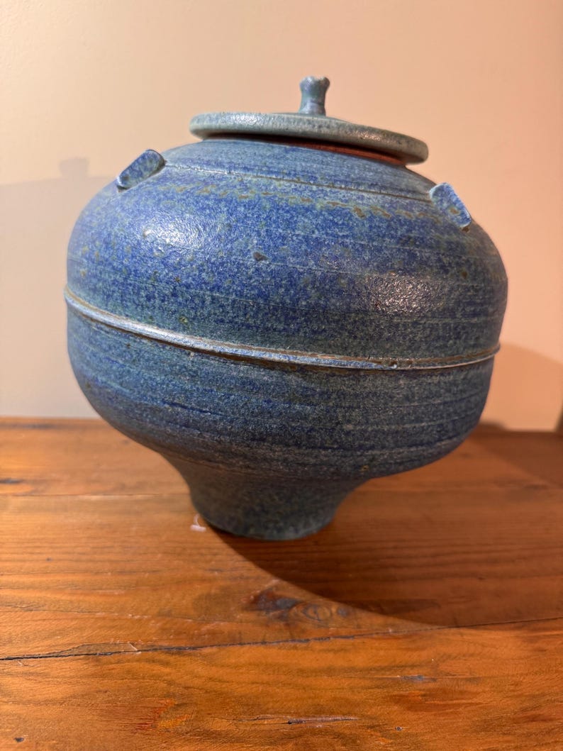 Vintage Blue Studio Art Pottery Lidded Jar by Charles Halling | Signed ...