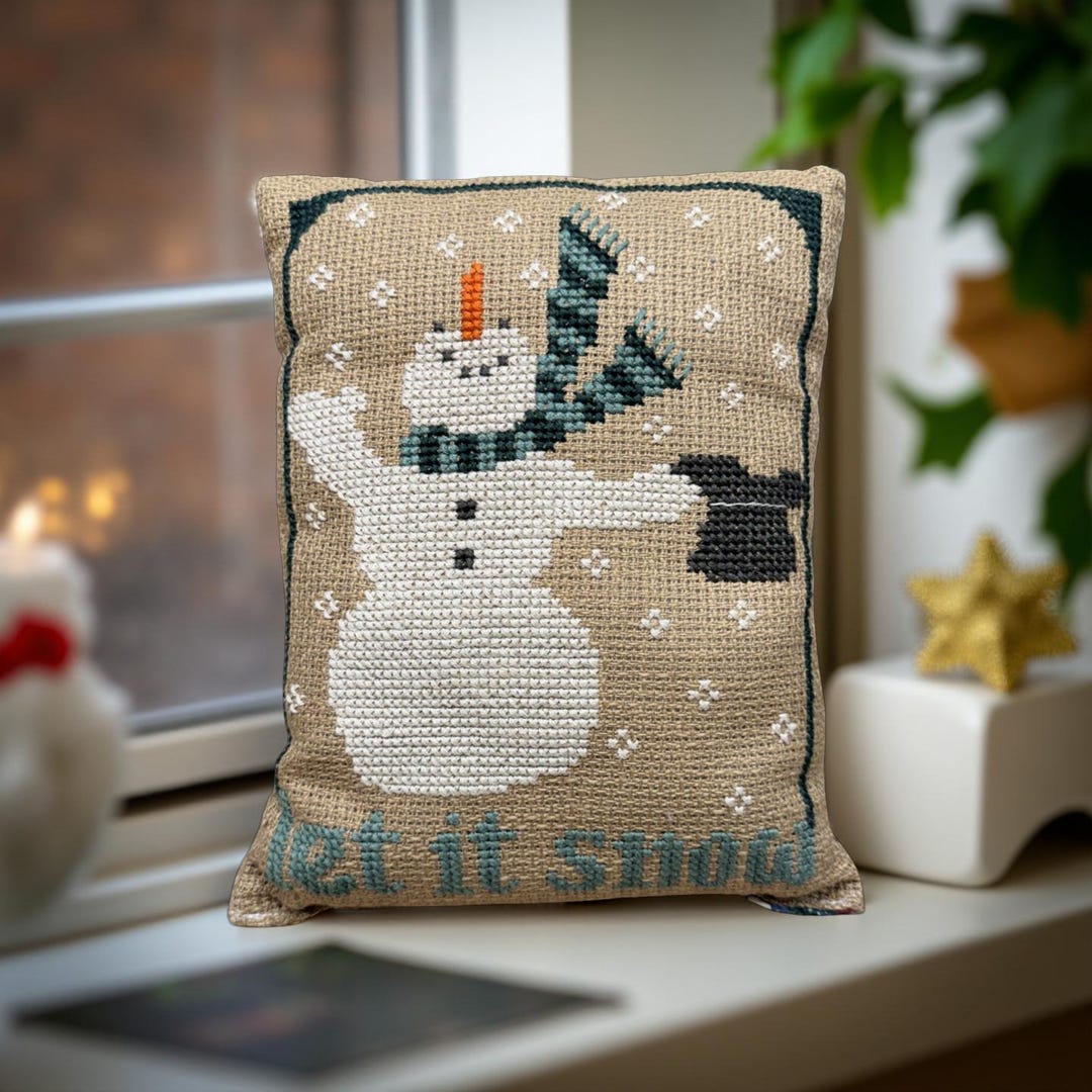 Handmade Needlepoint Snowman Pillow | Rustic Christmas Decor - Etsy