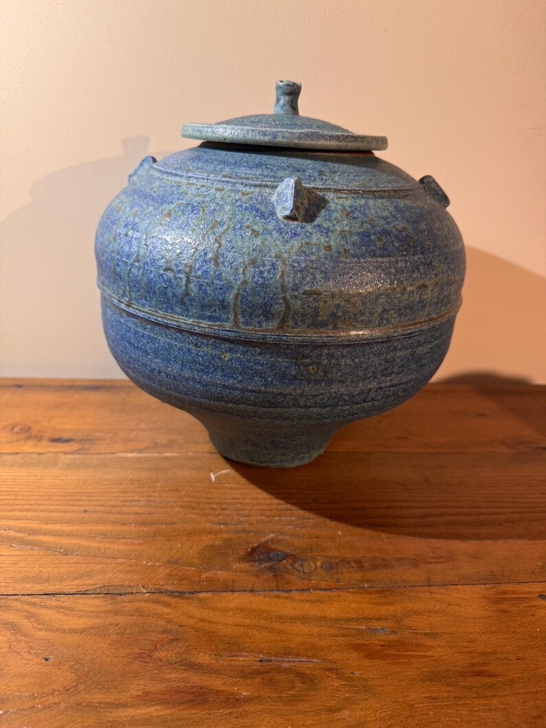 Vintage Blue Studio Art Pottery Lidded Jar by Charles Halling | Signed ...