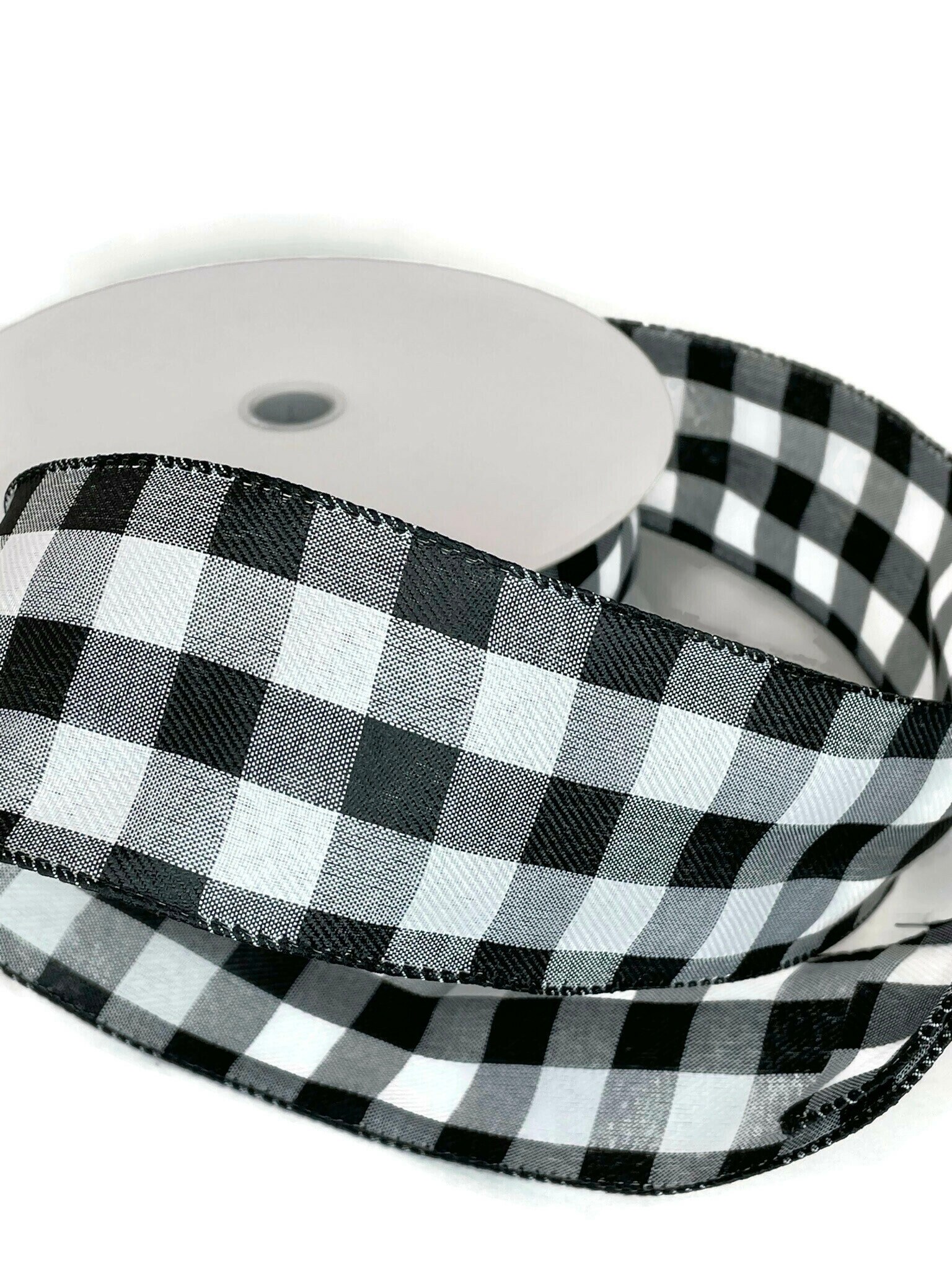 Buffalo Check Wired Ribbon 50 Yards Black and White Ribbon | Etsy