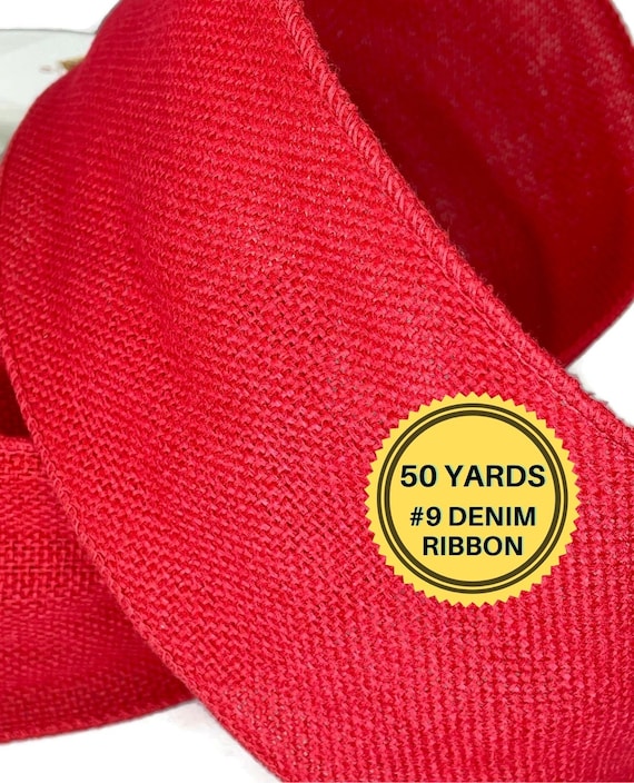 Red Denim Ribbon Wired 9 50 Yards Red Ribbon for | Etsy