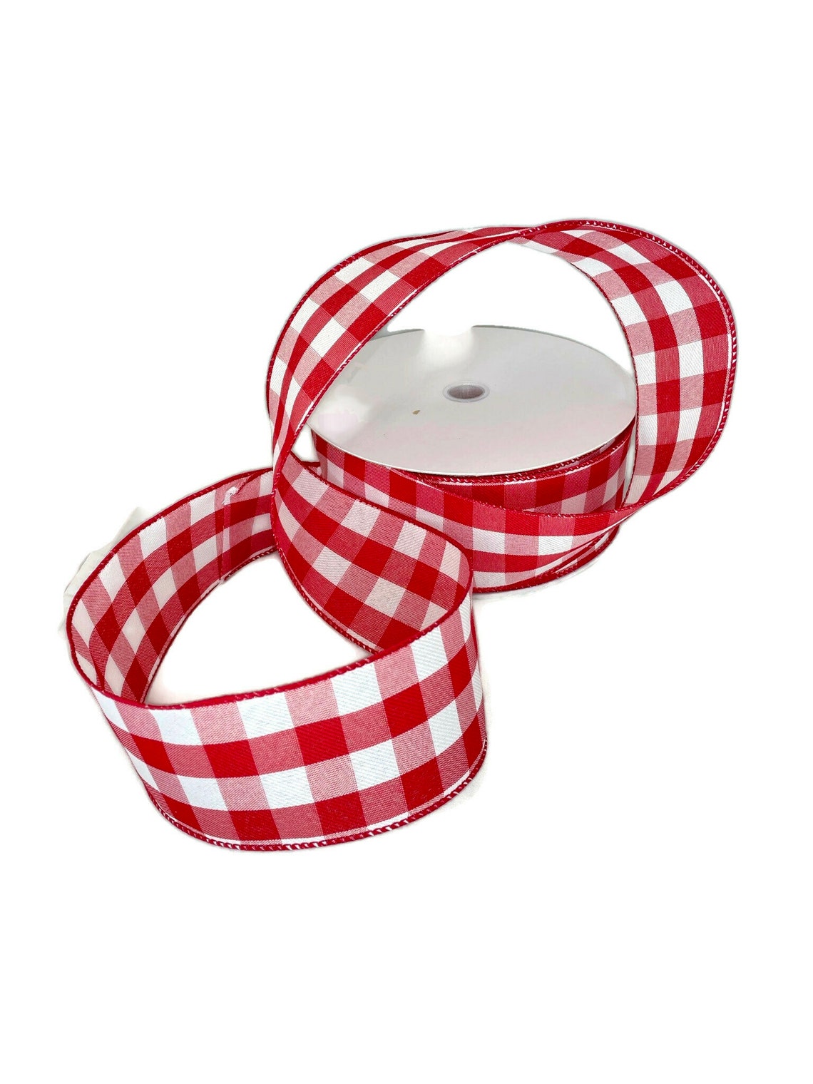 Buffalo Check Wired Ribbon, 50 Yards, Red and White Ribbon, #40 Ribbon ...