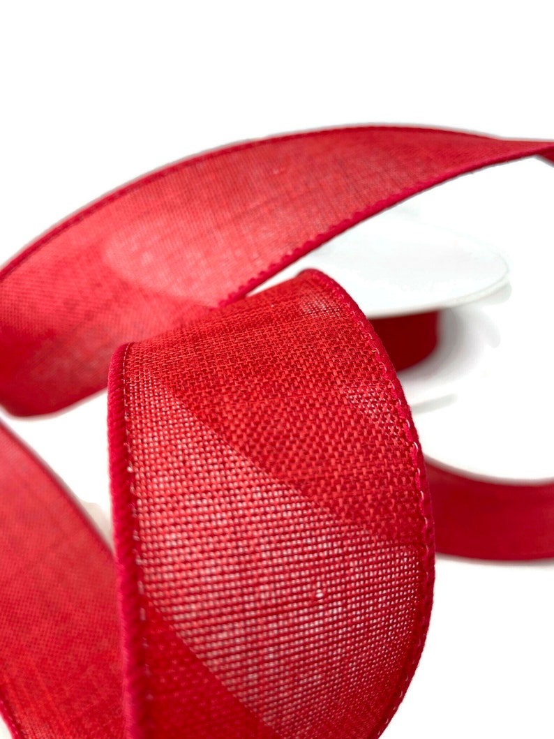 Red Denim Ribbon Wired 9 50 Yards Red Ribbon for | Etsy
