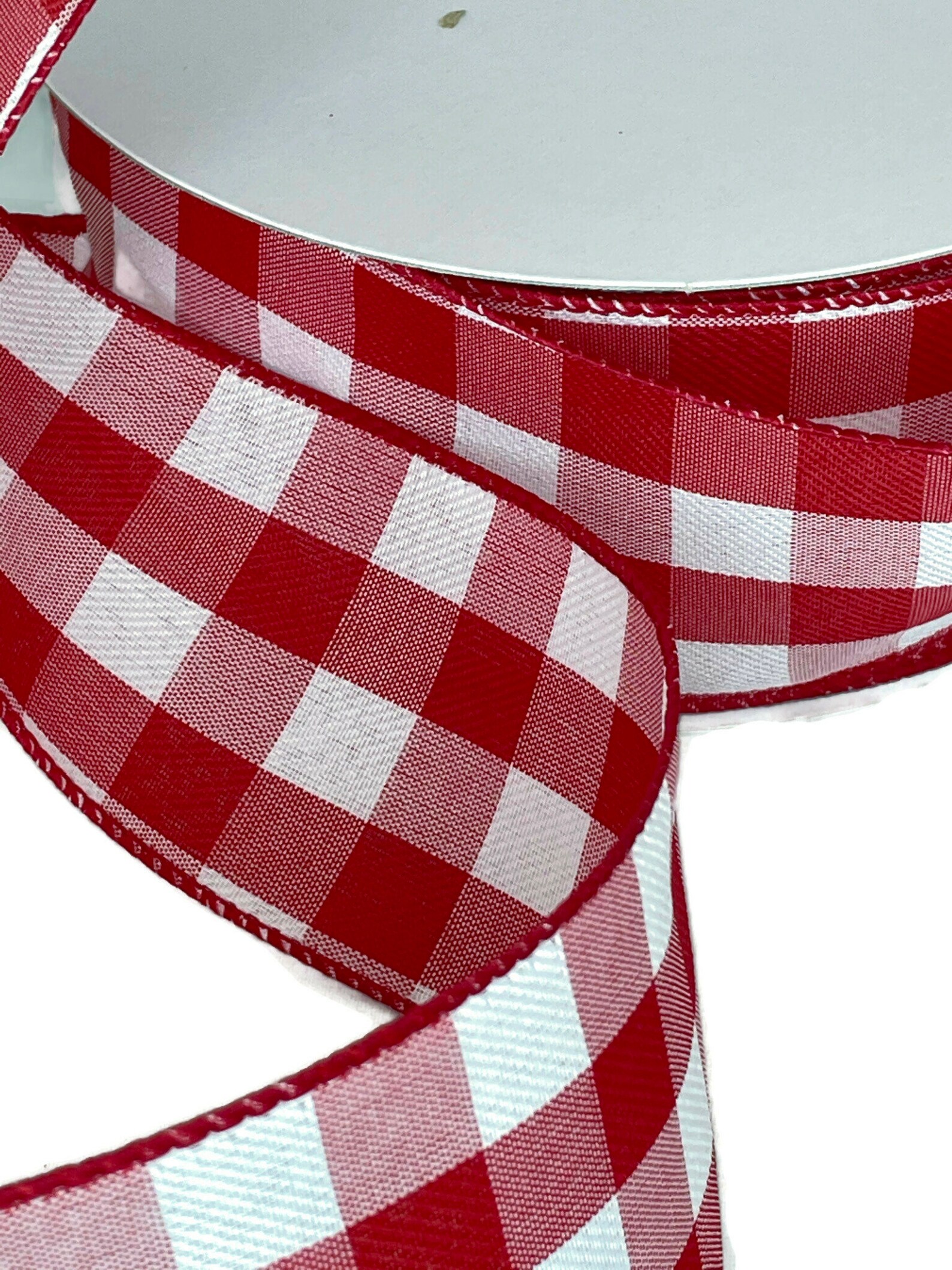 Buffalo Check Wired Ribbon, 50 Yards, Red and White Ribbon, #40 Ribbon ...