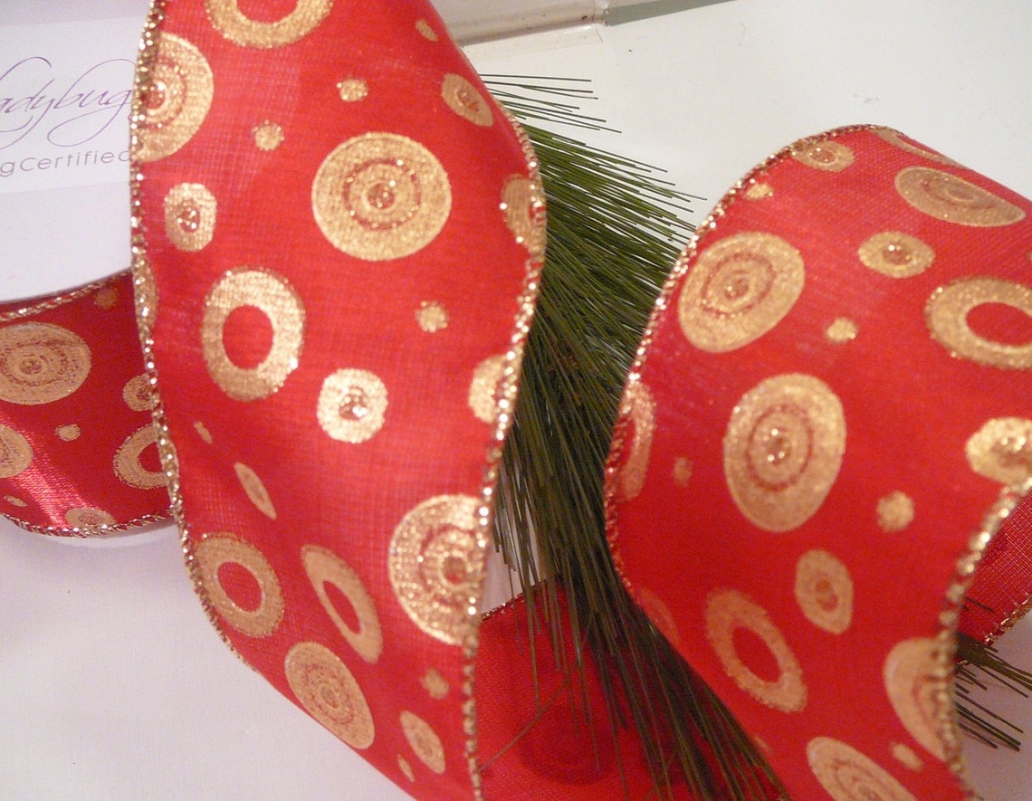 SUPPLIES Red Christmas Ribbon Metallic Red Ribbon 40 - Etsy