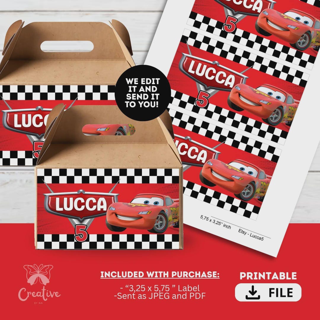 Printable CARS Box Label, MCQUEEN Birthday, Treat Box Party Favors - Etsy