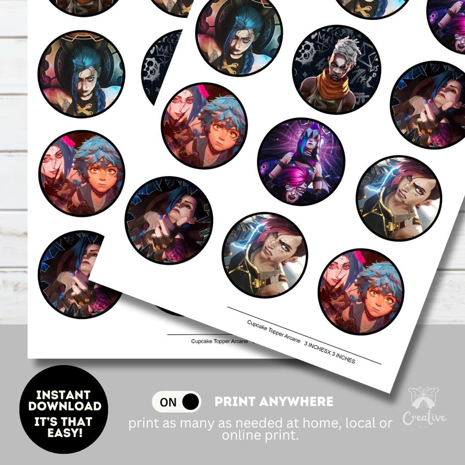 Printable Arcane Cupcake Toppers 3 Inch Round Birthday Party Printable ...