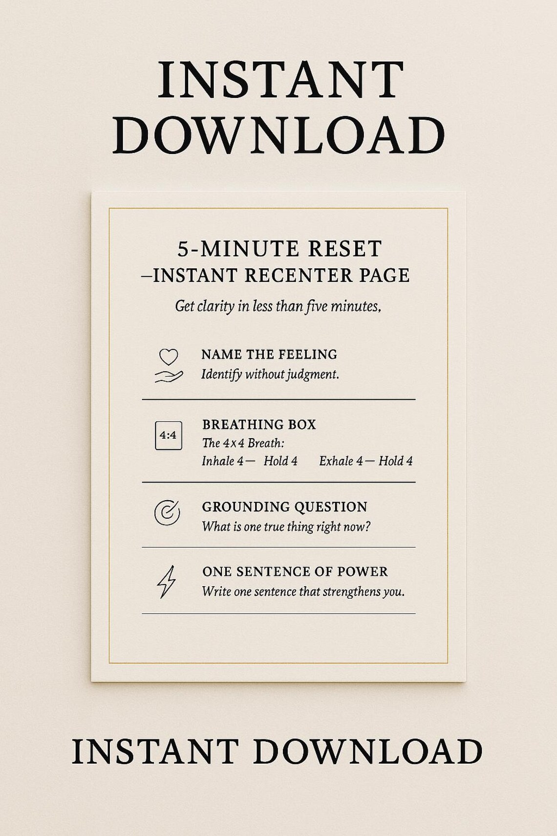 5-minute Reset Worksheet – Instant Recenter Printable, Self-care ...