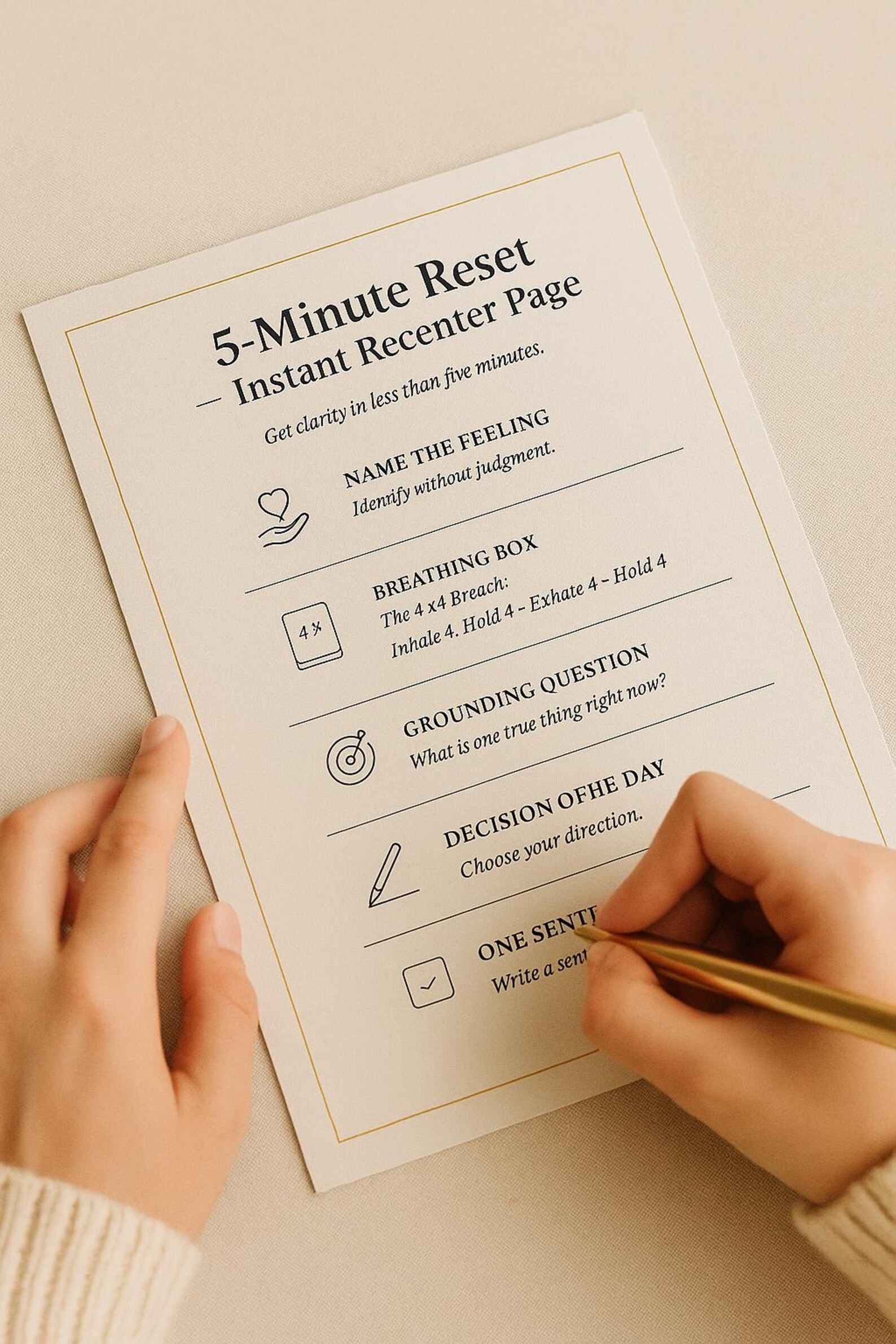 5-minute Reset Worksheet – Instant Recenter Printable, Self-care ...