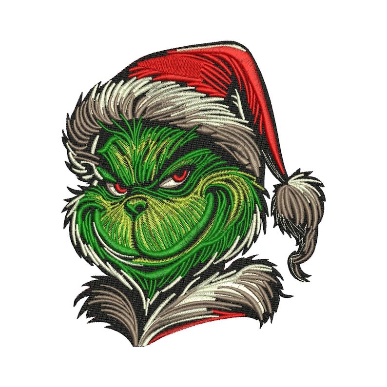 Grinch-inspired Christmas Embroidery Design | Santa Hat Funny Green ...