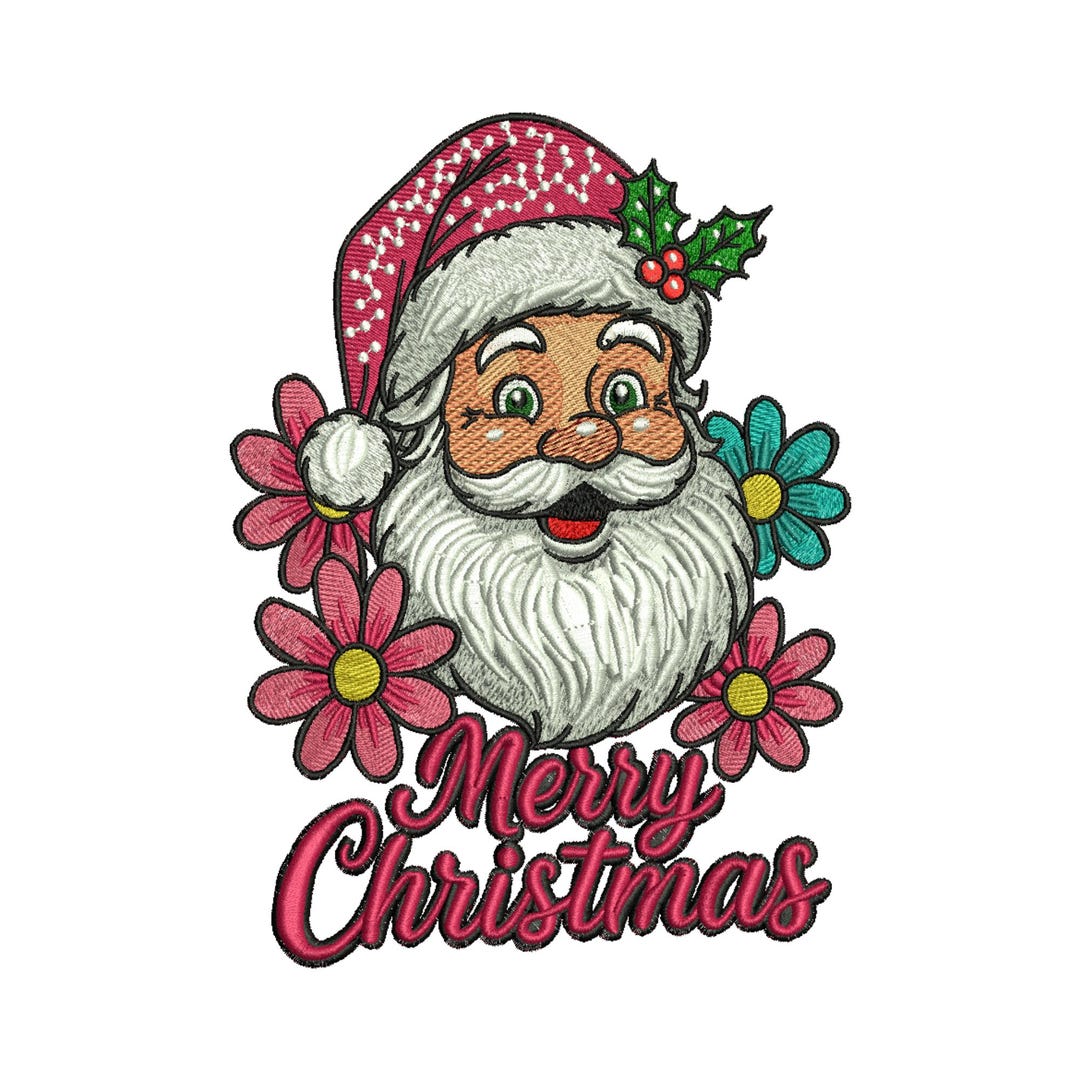 Santa Merry Christmas Embroidery | Santa Face With Flowers | Holiday ...