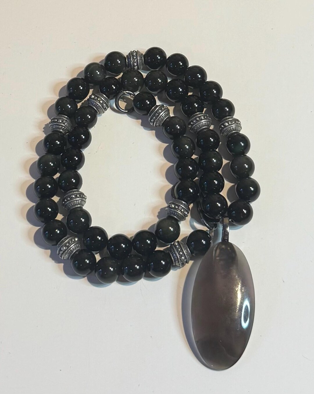 Rainbow Obsidian Necklace With Pink Sheen Obsidian Pendant (handmade ...