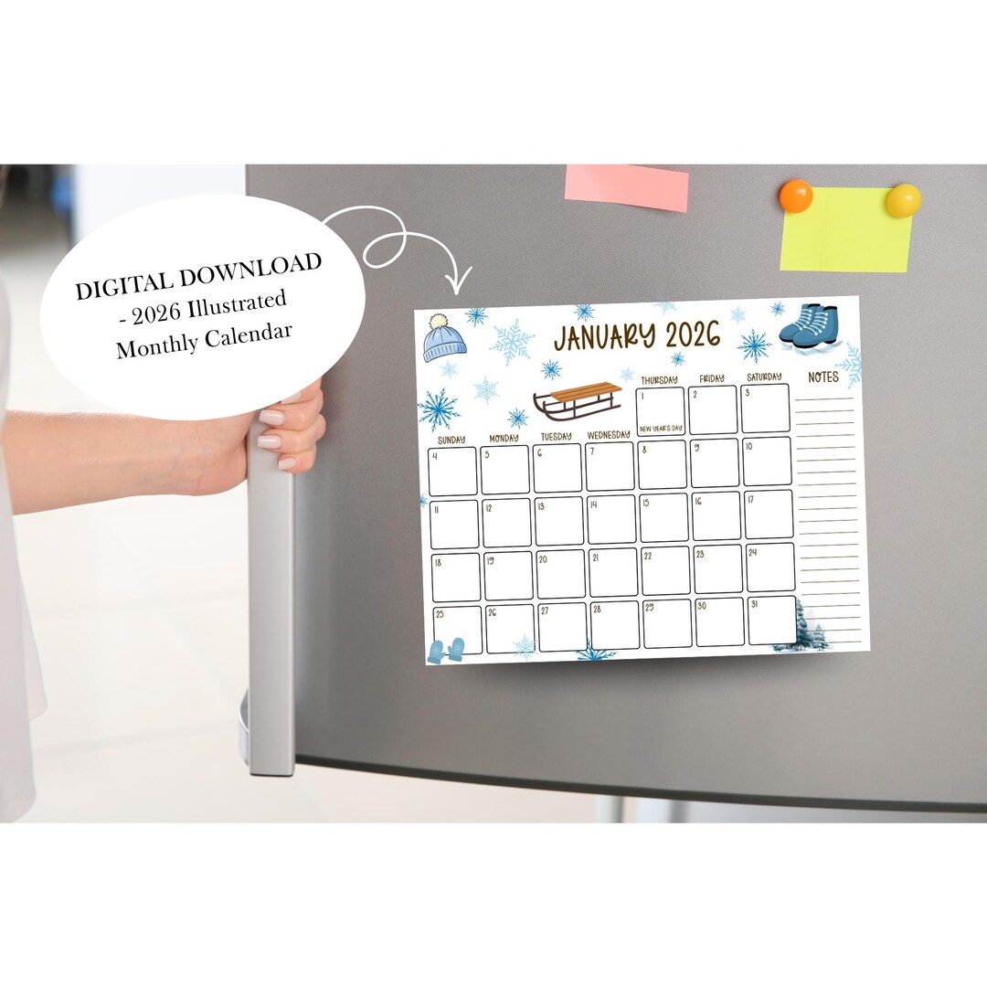 Digital Download - 2026 Illustrated Monthly Calendar Pngs | 12 Month ...