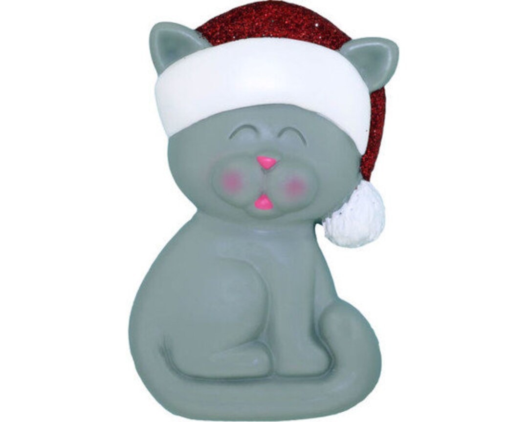 Gray Cat Christmas Ornament Cat in Santa Hat Personalized Christmas ...