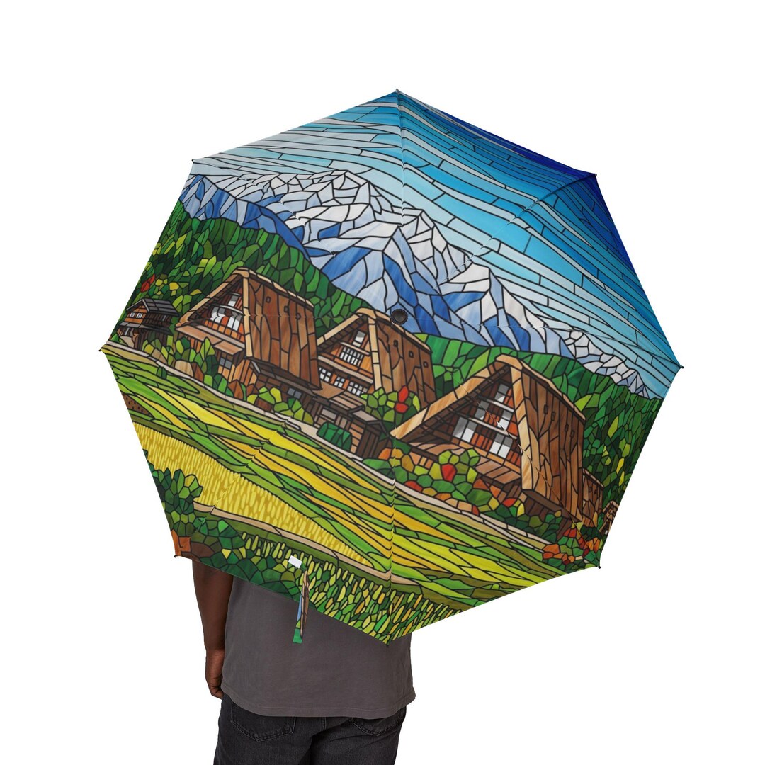 Stained Glass Coastal Cottage Umbrella | Foldable Rain Umbrella - Etsy