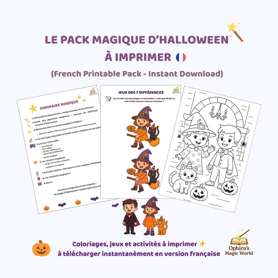 French Halloween Printable Pack: Kids Coloring Pages, Games, Craft (PDF ...