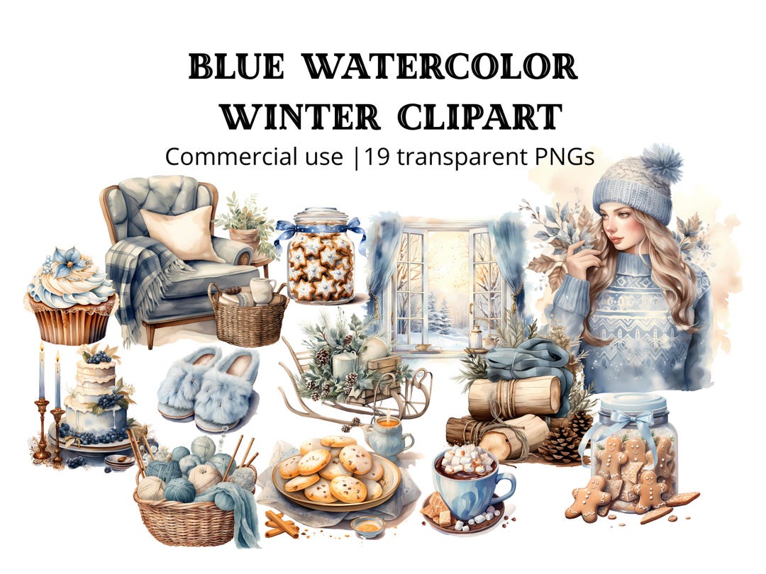 Watercolor Winter Clipart: Hygge Christmas PNG Set (digital Download ...