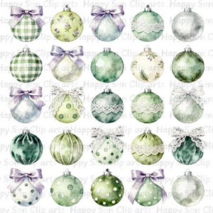 Green Christmas Ornaments Clipart: Watercolor Holiday Baubles (PNG ...