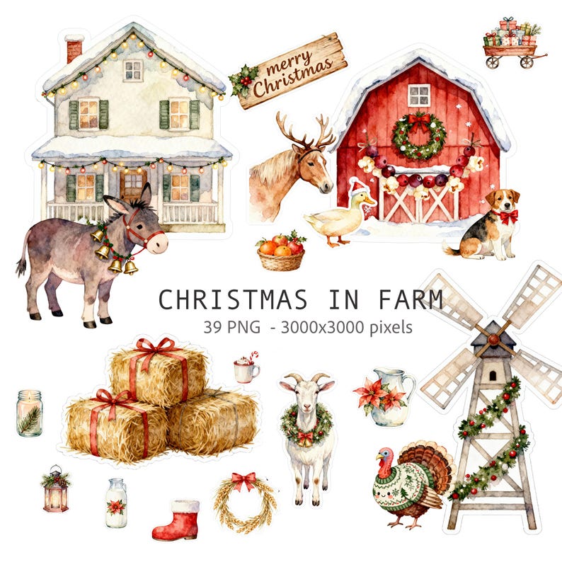 Christmas Farm Clipart Bundle – Rustic Holiday PNG Graphics - Etsy