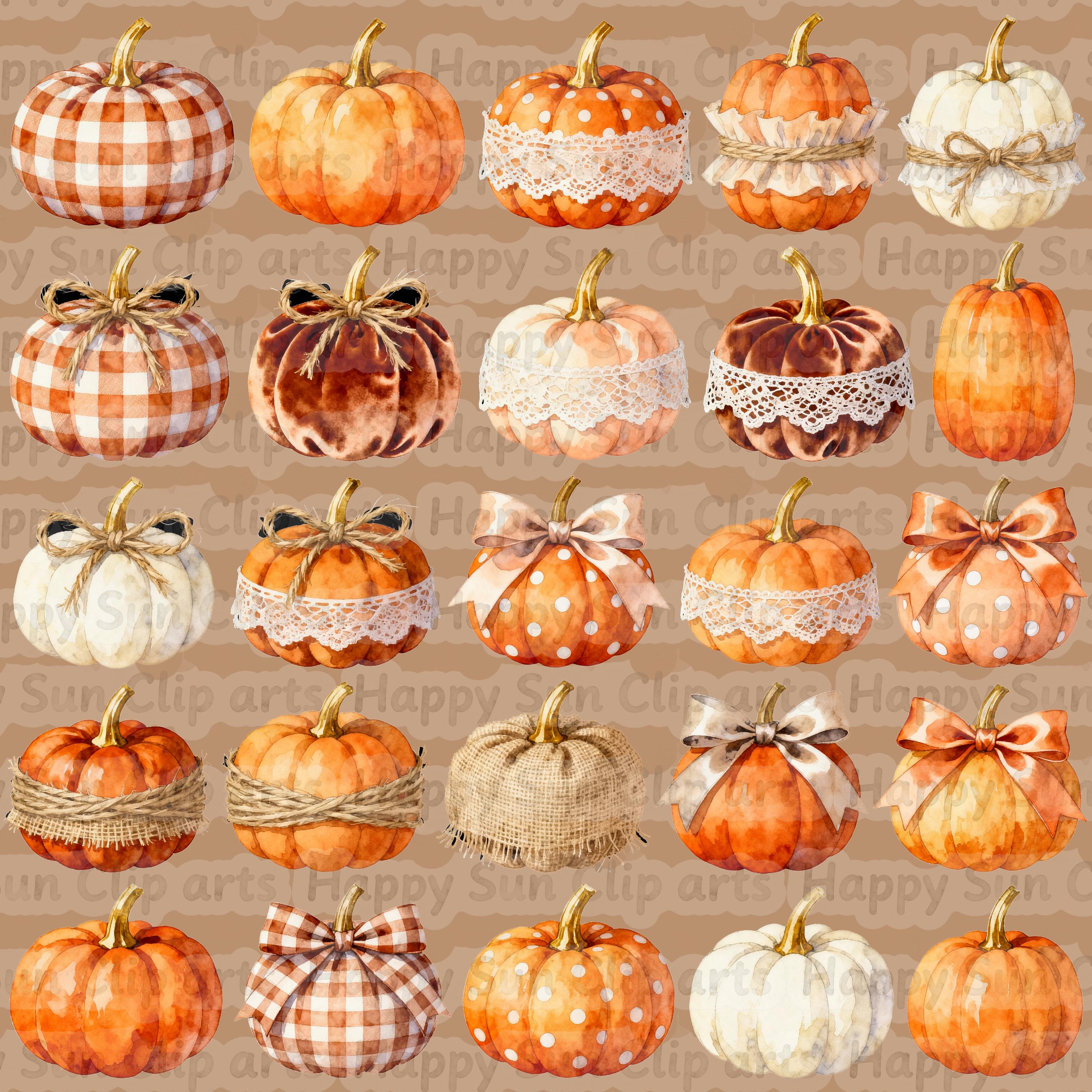 Watercolor Orange Pumpkin Clipart: Rustic Fall PNG Set (digital ...
