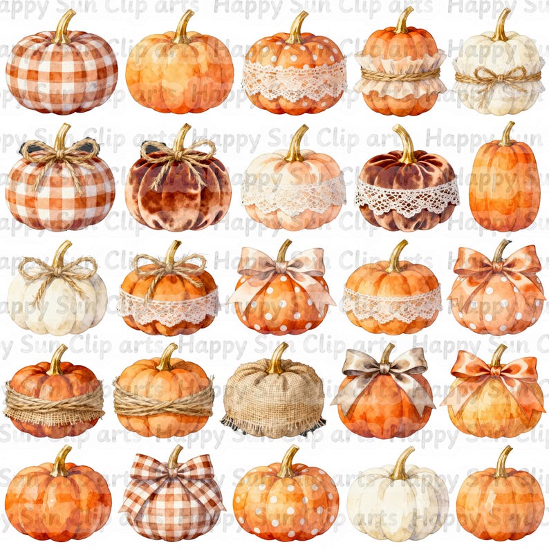 Watercolor Orange Pumpkin Clipart: Rustic Fall PNG Set (digital ...