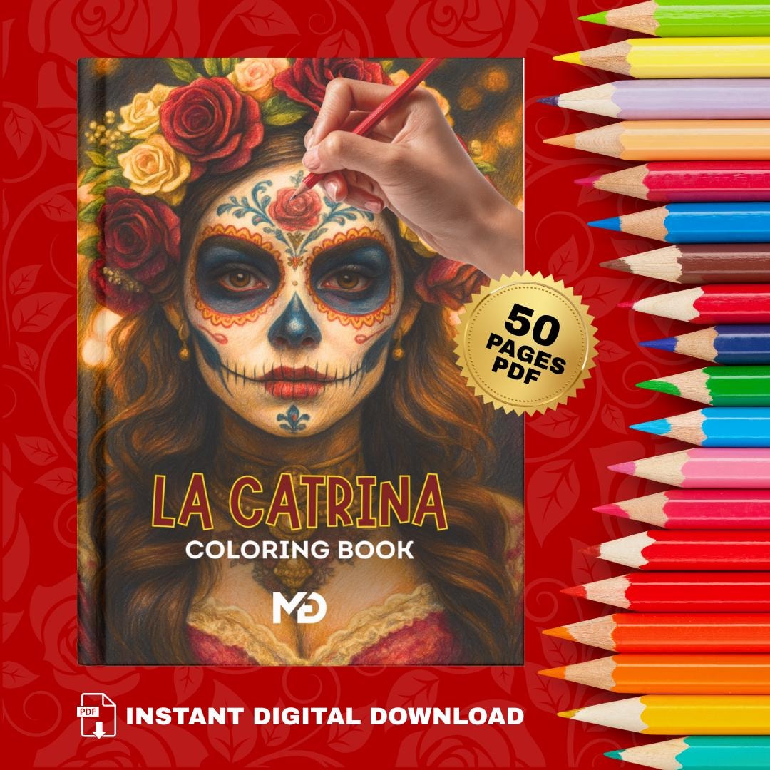 La Catrina Coloring Book PDF | 50 Día De Los Muertos Pages for Adults ...
