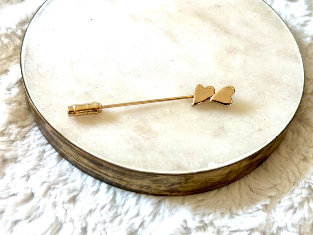 Vintage 14K Gold Filled Double Heart Stick Pin | Romantic Minimalist - Etsy