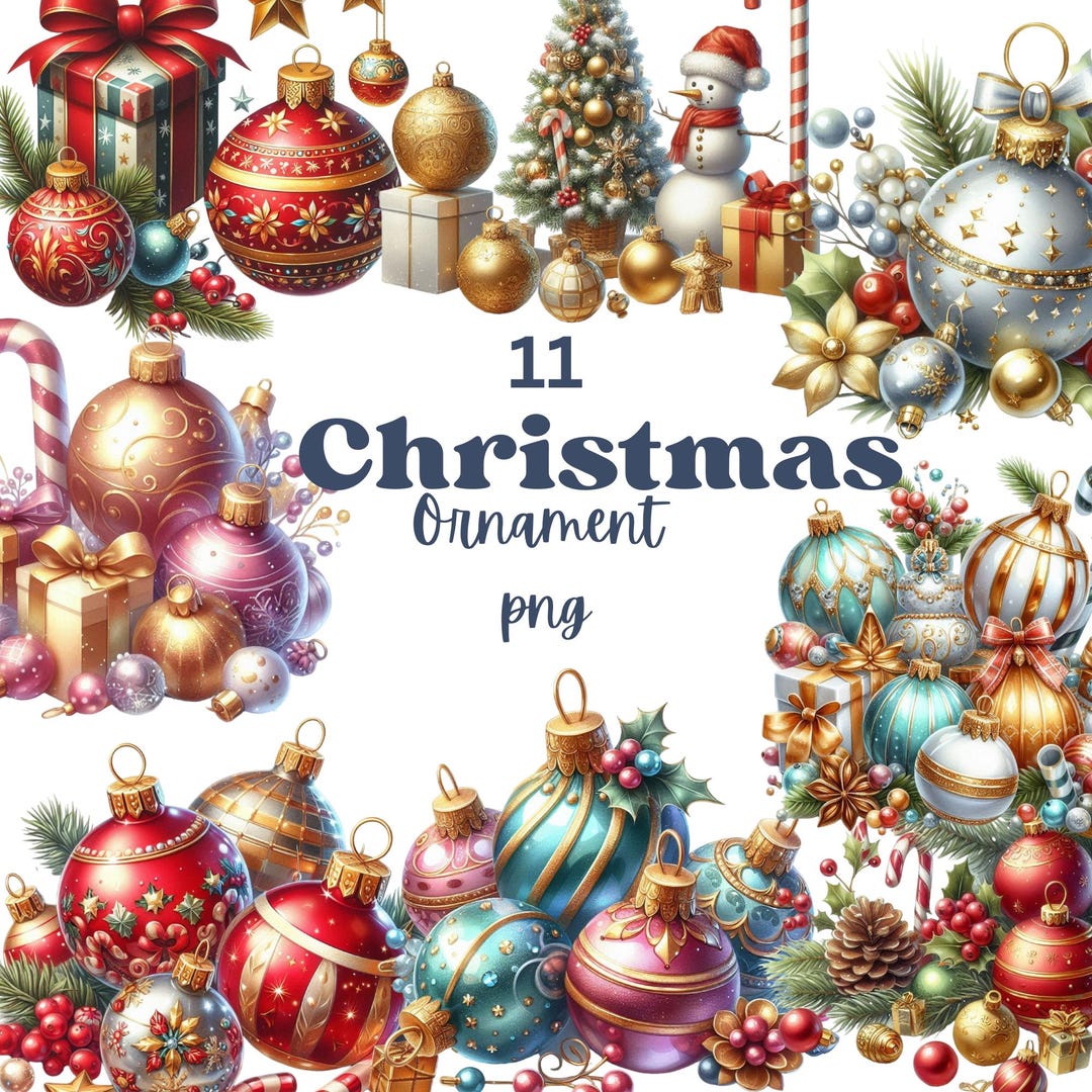 Watercolor Christmas Ornament Clipart | Hand Painted PNG Bundle ...