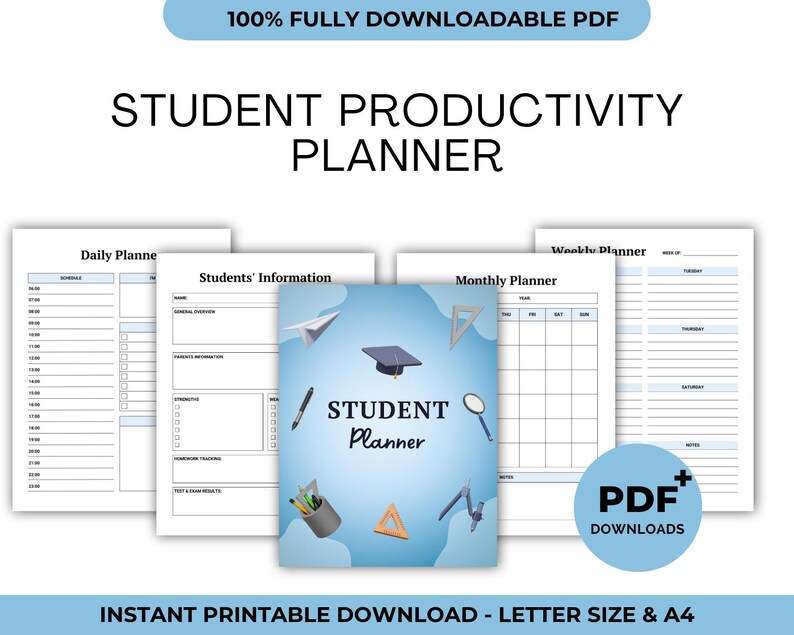 Student Productivity Planner | Printable Study Organizer | Academic ...