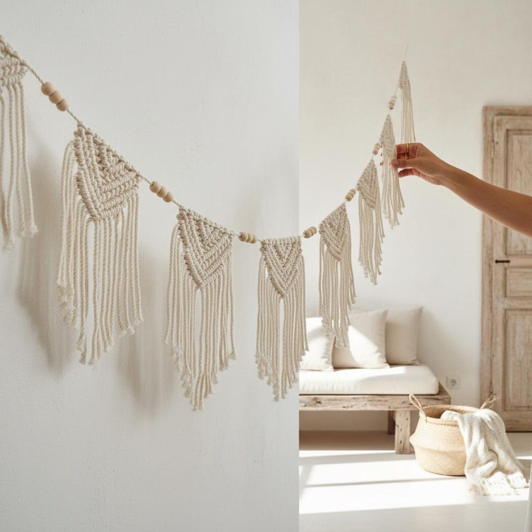 Macrame Garland Pennant Chain, Boho Wall Decoration, Cotton Banner Home ...