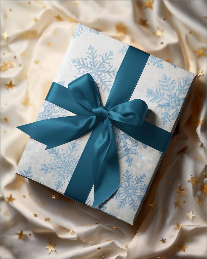 Blue Snowflakes Christmas Gift Wrapping Paper – Winter Snowflakes ...