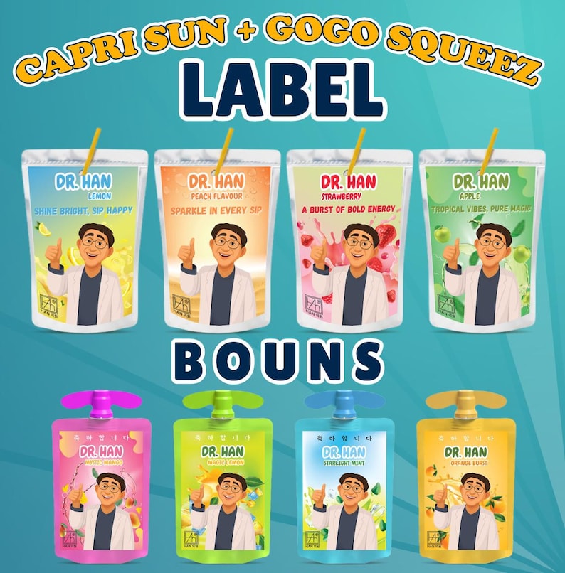 Kpop Demon Hunters Party, Dr. Han Juice Wrapper, Caprisun & Gogo Squeez ...