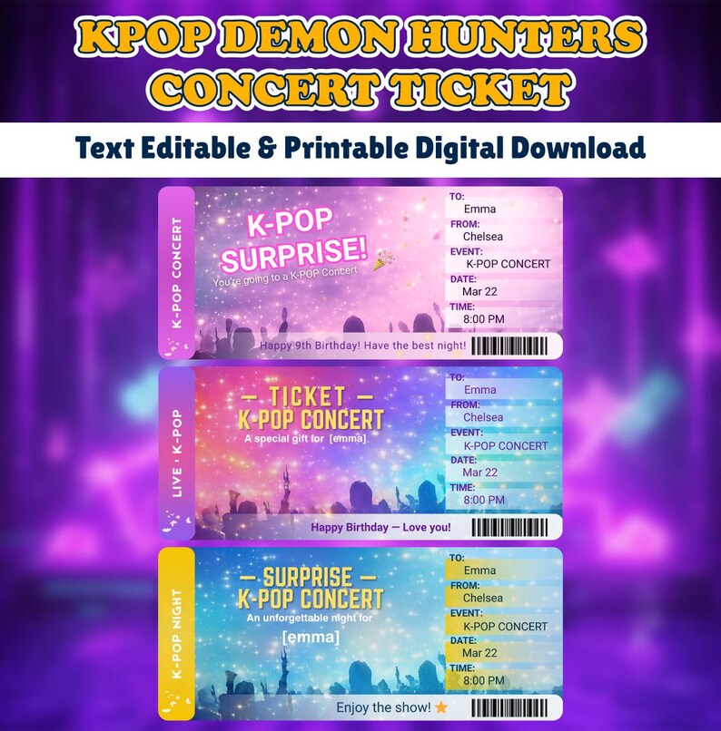 K-pop Demon Hunters Concert Ticket Invitation, Huntrix Kpop Forever ...