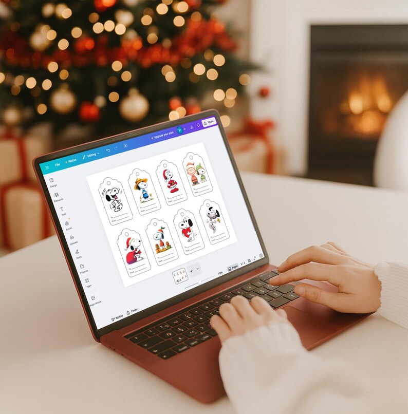 Snoopy Christmas Gift Tags, Peanuts Holiday Labels Editable Canva ...